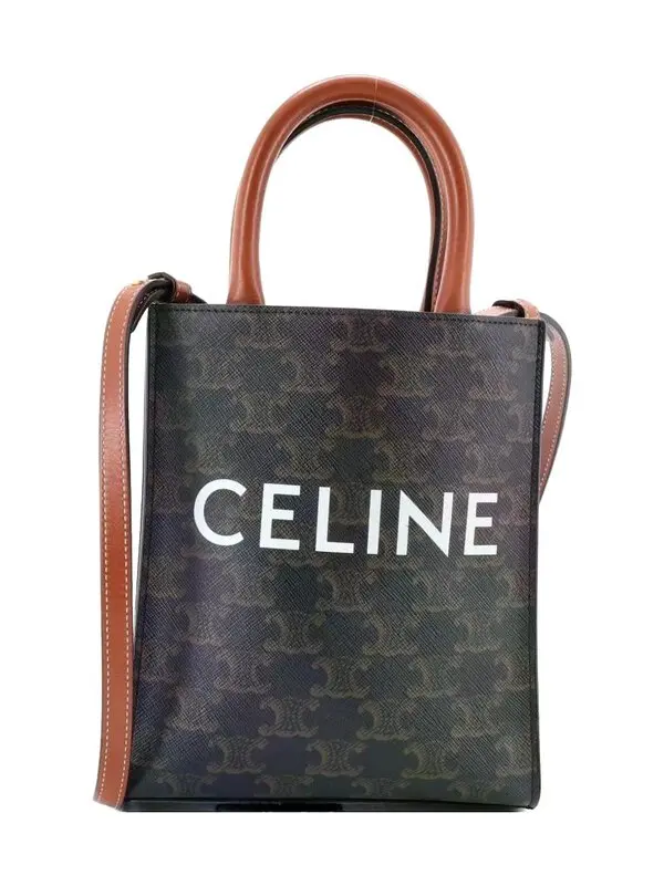 Celine Vertical Cabas Tote Triomphe Coated Canvas Mini Satchel - Brown