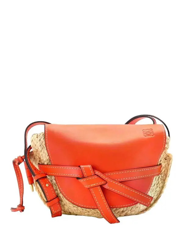 Loewe Gate Leather And Raffia Shoulder Bag - Neutrals
