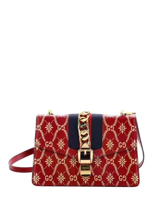 Gucci Sylvie Printed Leather Small Shoulder Bag - Gold