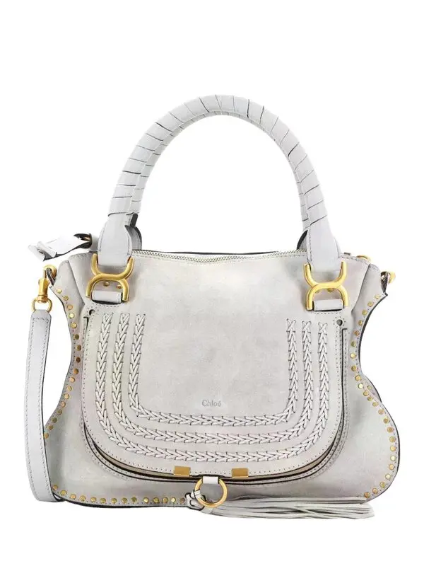 Chloé Marcie Whipstitch Studded Suede Medium Satchel - Grey