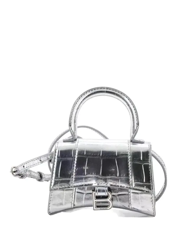 Balenciaga Hourglass Mini Crossbody Bag Crocodile Embossed - Silver