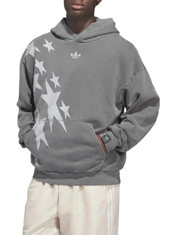 Adidas Oversize Star Cotton Fleece Graphic Hoodie - Grey Six