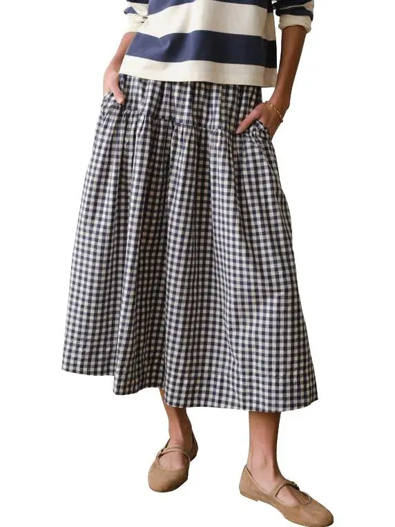 Marine Layer Gia Pima Cotton Gingham Skirt - Navy Gingham