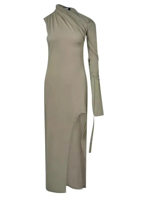 GRACE ELWOOD Draped Asymmetric Midi Dress - Neutrals