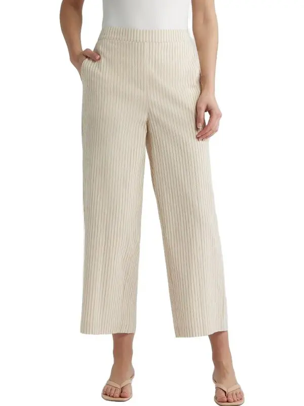 Bernardo Pinstripe Crop Pull-on Trousers - Ivory/gold Oak Stripe