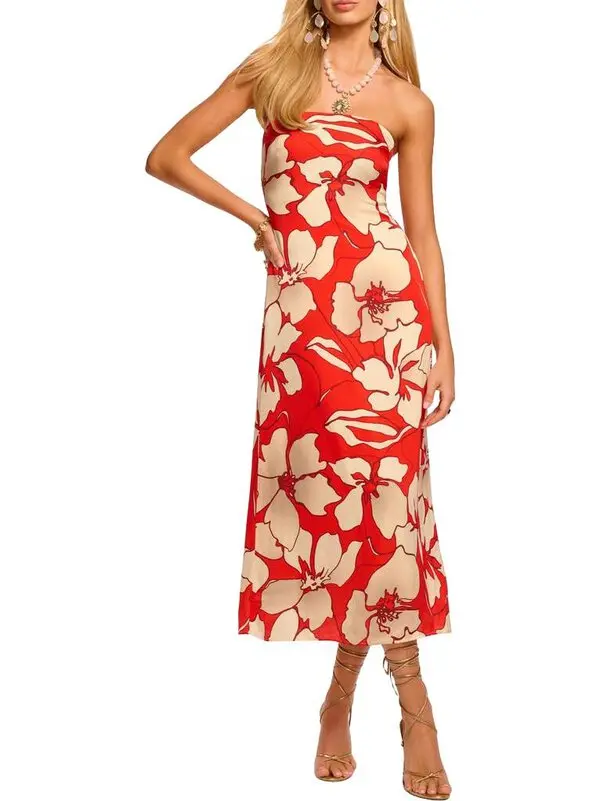 Ramy Brook Kamilla Floral Strapless Dress - Crimson Floral