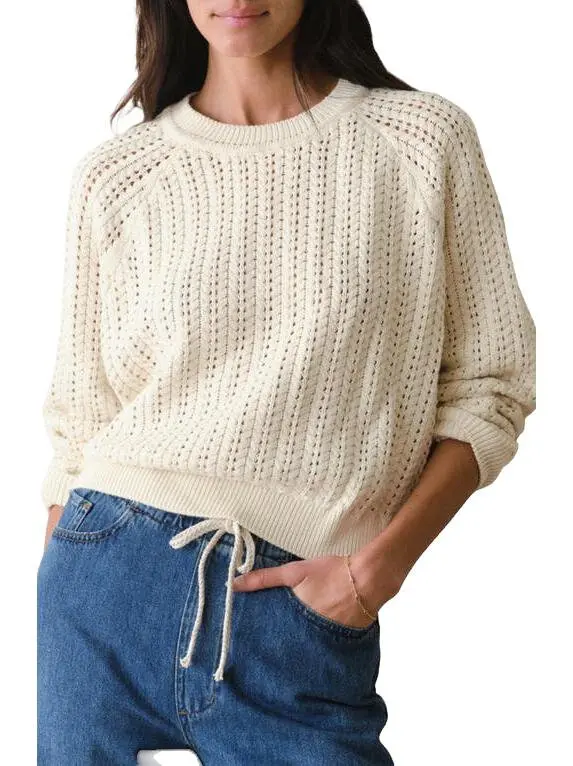 Marine Layer Mina Pointelle Cotton Sweater - Cream