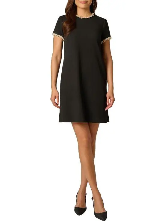 Adrianna Papell Faux Pearl Detail Crepe Dress - Black/ivory
