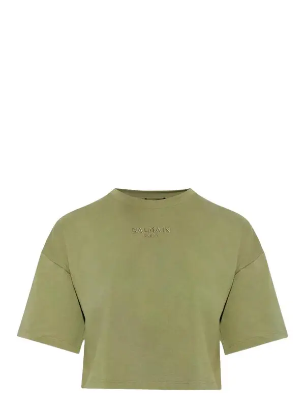 Balmain Logo Cropped T-shirt - Green