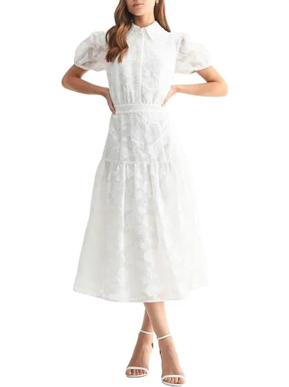 QUINCY MAE Floral Jacquard Shirtdress - White