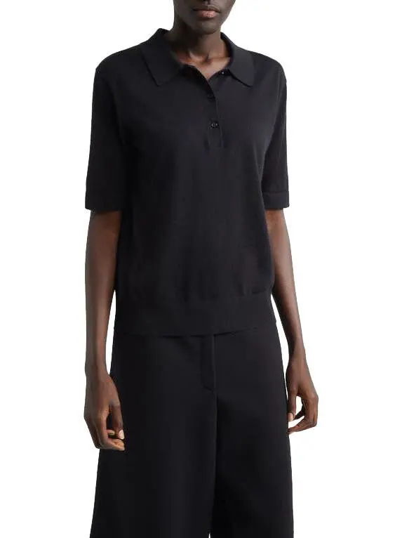 Loulou De Saison Migo Short Sleeve Cashmere Polo Sweater - Black