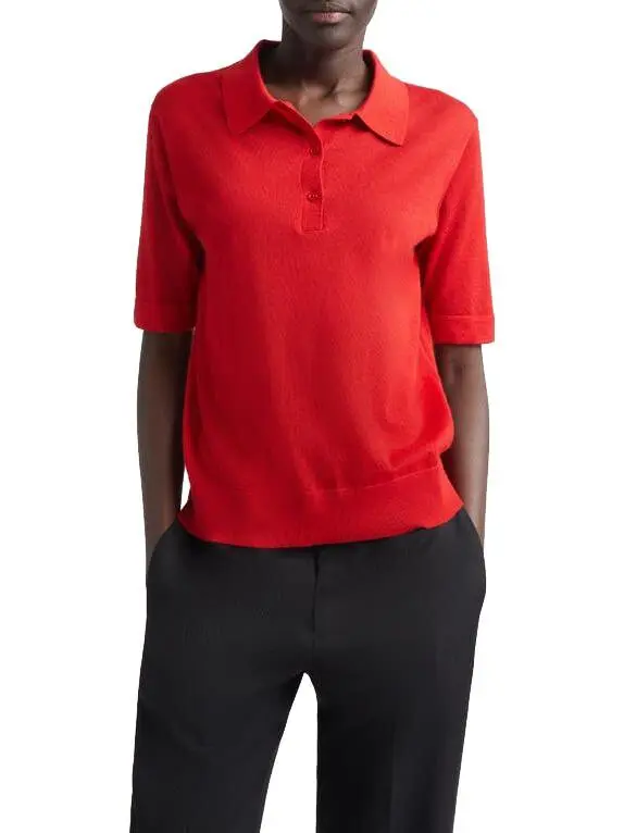 Loulou De Saison Migo Short Sleeve Cashmere Polo Sweater - Red