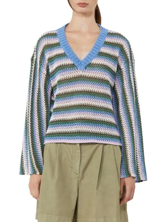 Max Mara Epica Stripe Open Stitch Linen Sweater - Blue Multicolour