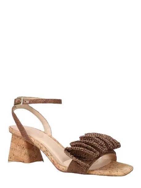 Pelle Moda Tianna Raffia Rosette Ankle Strap Sandal - Espresso