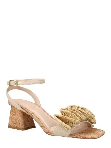 Pelle Moda Tianna Raffia Rosette Ankle Strap Sandal - Natural