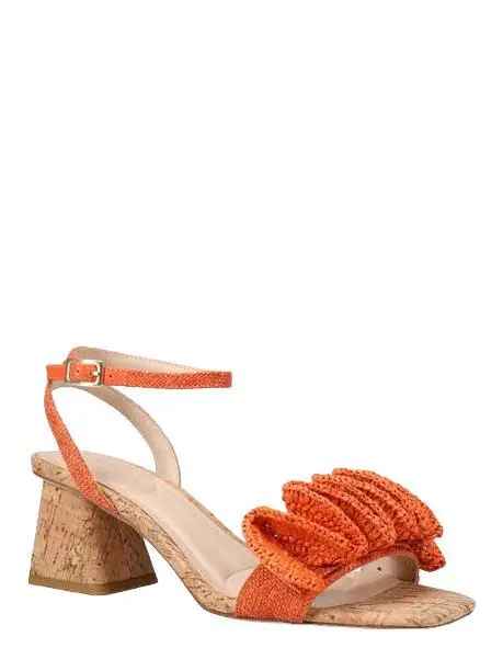 Pelle Moda Tianna Raffia Rosette Ankle Strap Sandal - Tangerine