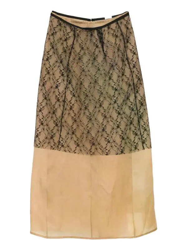 YEAREAST Lace-panel Midi Skirt - Neutrals