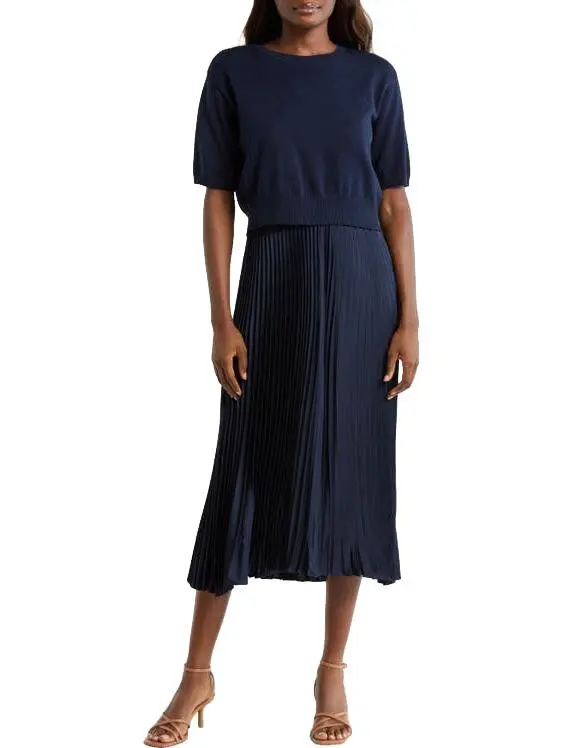 CECE DUPRAZ Sweater And Pleated Skirt Two-piece Set - Twilight Blue