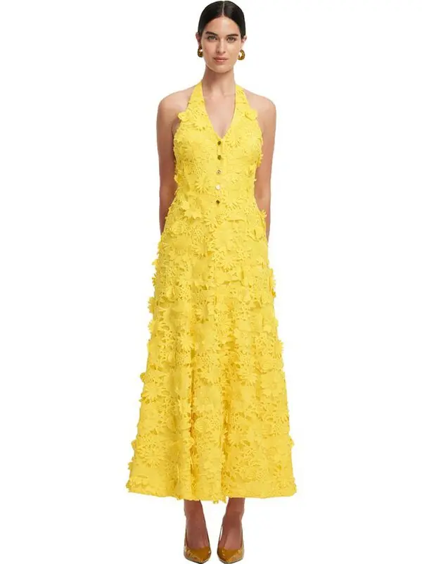 LEO LIN Juliette Lace Halterneck Maxi Dress - Sunshine