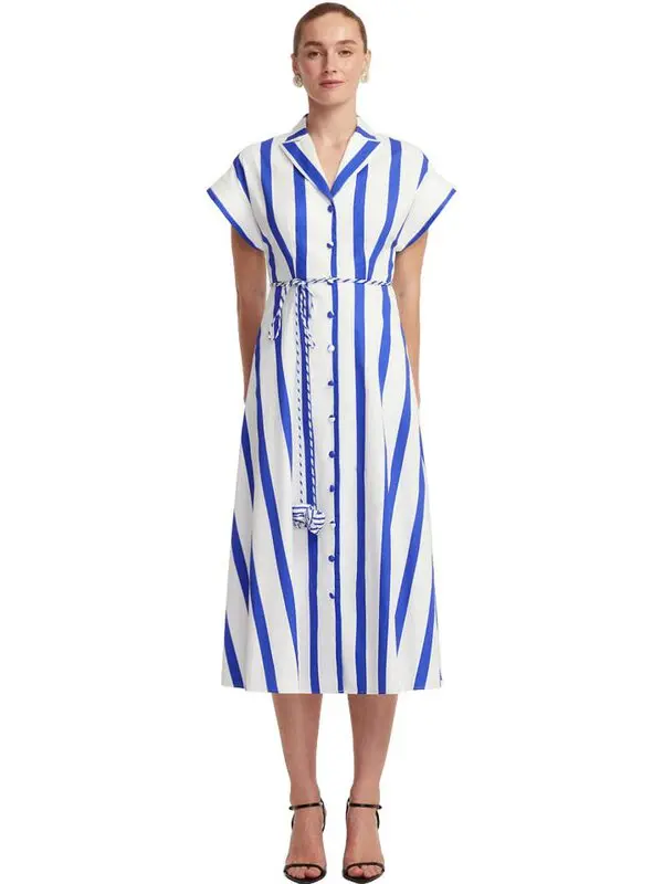 LEO LIN Aubrey Striped Shirt Midi Dress - Navy
