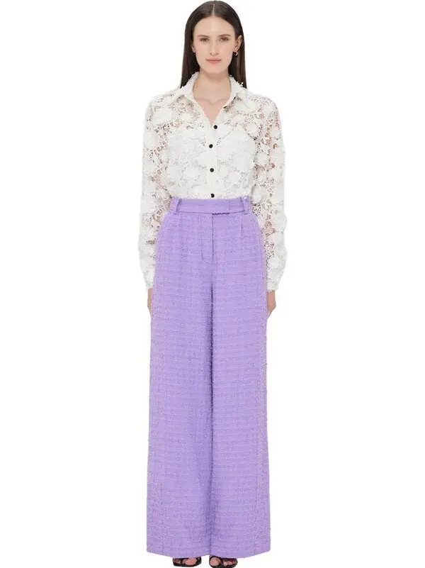 LEO LIN Elisha Tweed Wide Leg Pants - Violet