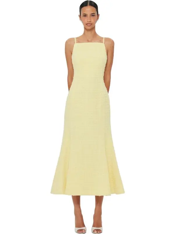 LEO LIN Regina Tweed Midi Dress - Sorbet Yellow