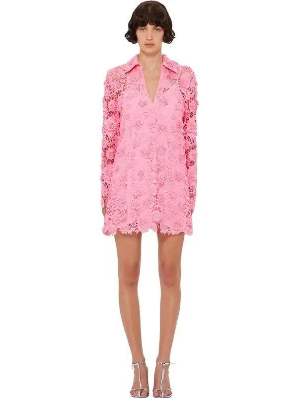 LEO LIN Acacia Lace Shirt Mini Dress - Bubblegum