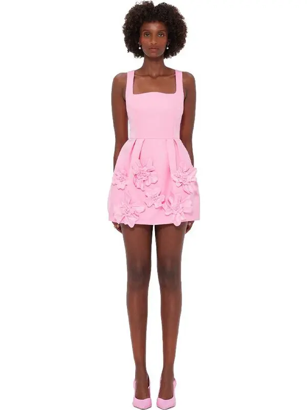 LEO LIN Piper Floral Appliqué Bell Shape Mini Dress - Baby Pink