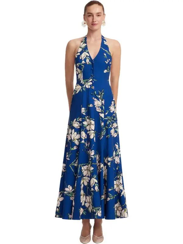 LEO LIN Juliette Halterneck Maxi Dress - Midnight Magnolia Print