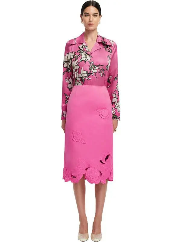 LEO LIN Appliqué Midi Skirt - Pink