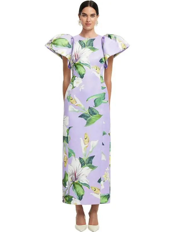 LEO LIN Lucinda Lily Blossom Maxi Dress - Lily Blossom Print In Lilac