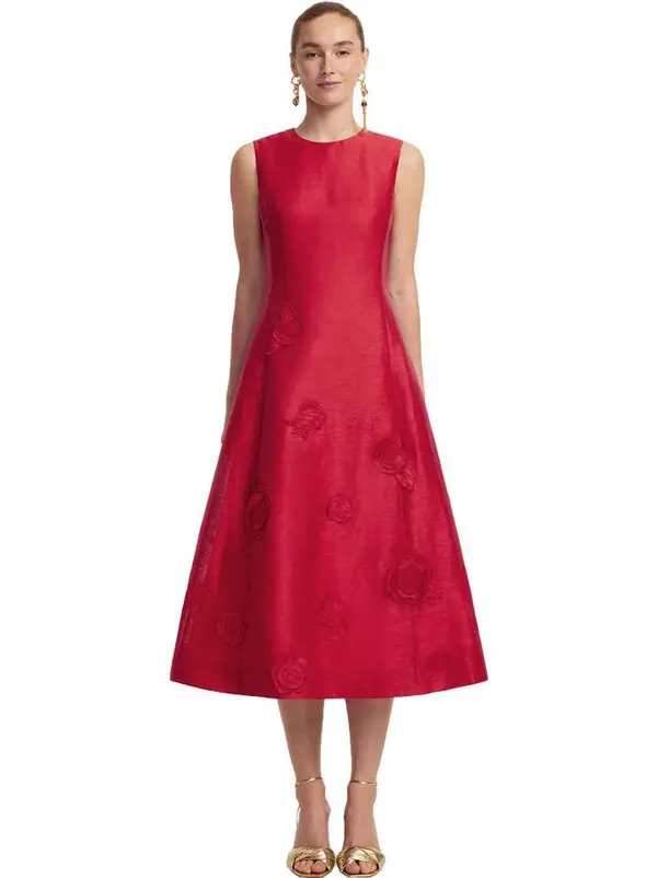 LEO LIN Cleo Appliqué Midi Dress - Scarlet