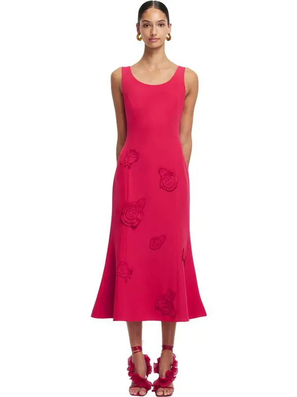 LEO LIN Emily Appliqué Midi Dress - Scarlet