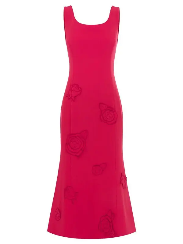 LEO LIN Emily Appliqué Midi Dress - Scarlet