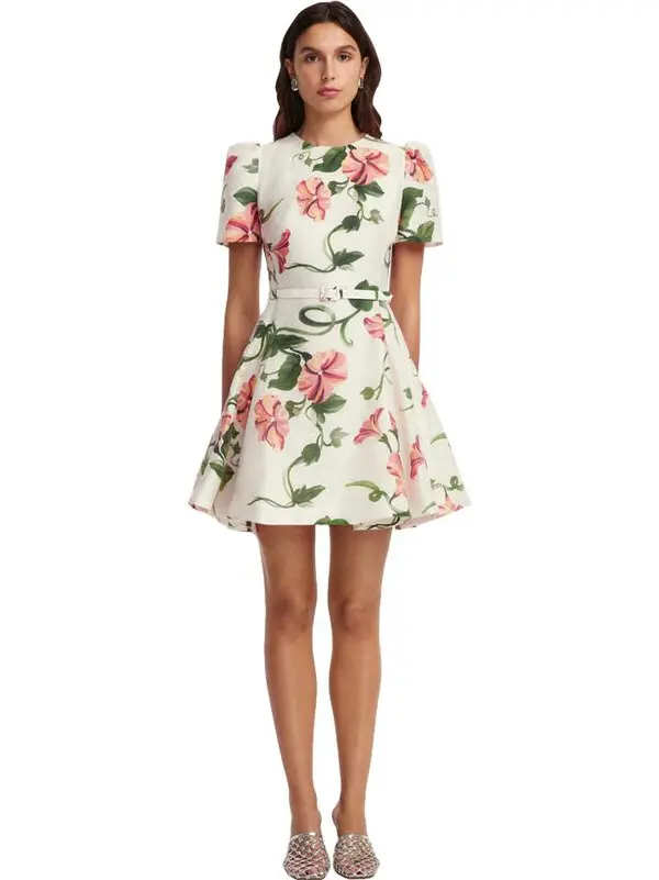 LEO LIN Elyse Short Sleeve Mini Dress - Vine Print In Snow
