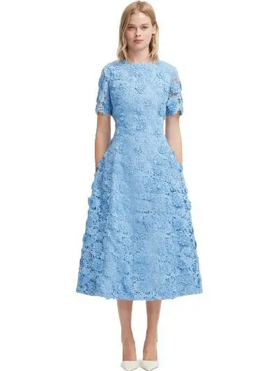 LEO LIN Caroline Lace Midi Dress - Pastel Blue