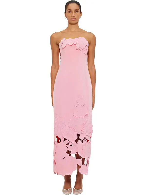 LEO LIN Rayna Appliqué Bustier Maxi Dress - Flamingo