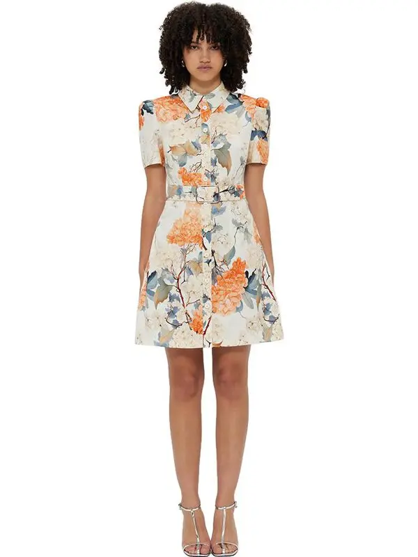 LEO LIN Bronte Mini Dress - Hydrangea Print In Vanilla