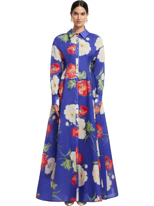 LEO LIN Josephine Silk Gown - Poppy Print