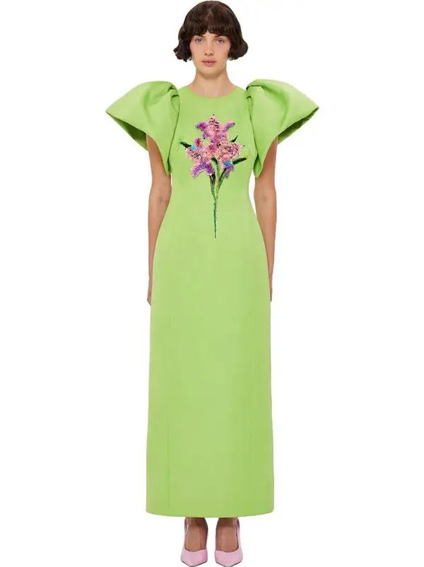 LEO LIN Lucinda Embellished Maxi Dress - Lily Print In Parakeet