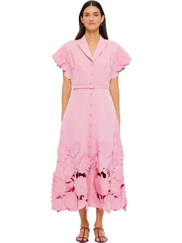 LEO LIN Aubrey Appliqué Shirt Midi Dress - Flamingo