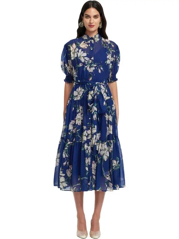 LEO LIN Ellie Bishop Sleeve Midi Dress - Midnight Magnolia Print