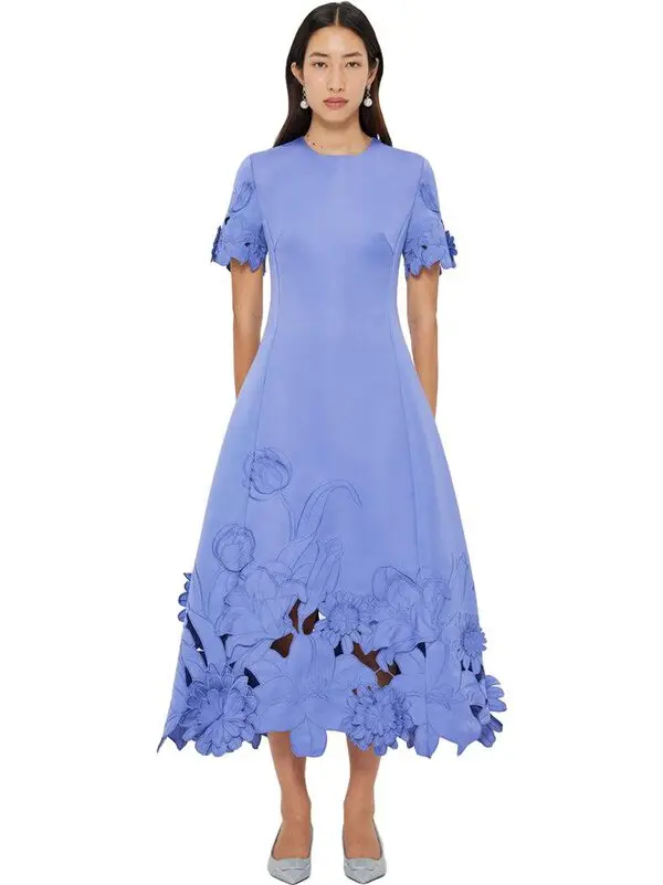 LEO LIN Caroline Appliqué Midi Dress - Moonlight