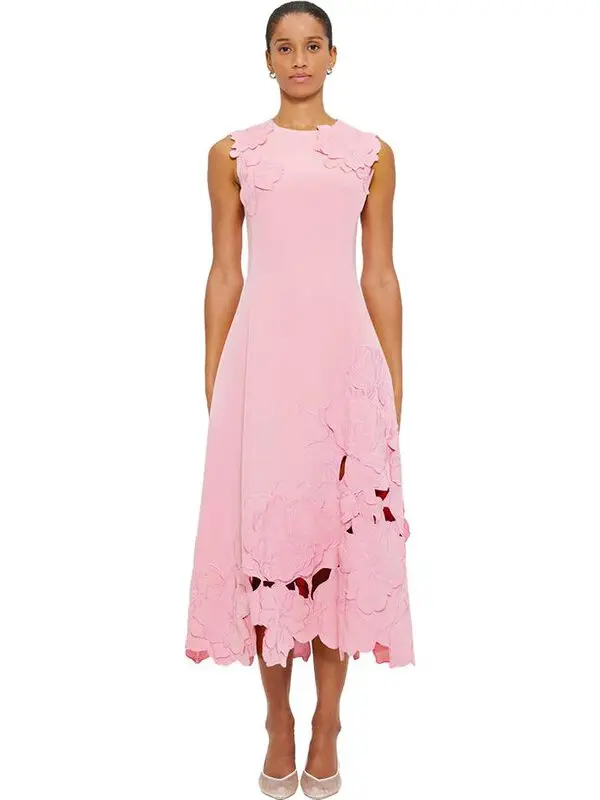 LEO LIN Cleo Appliqué Sleeveless Midi Dress - Flamingo