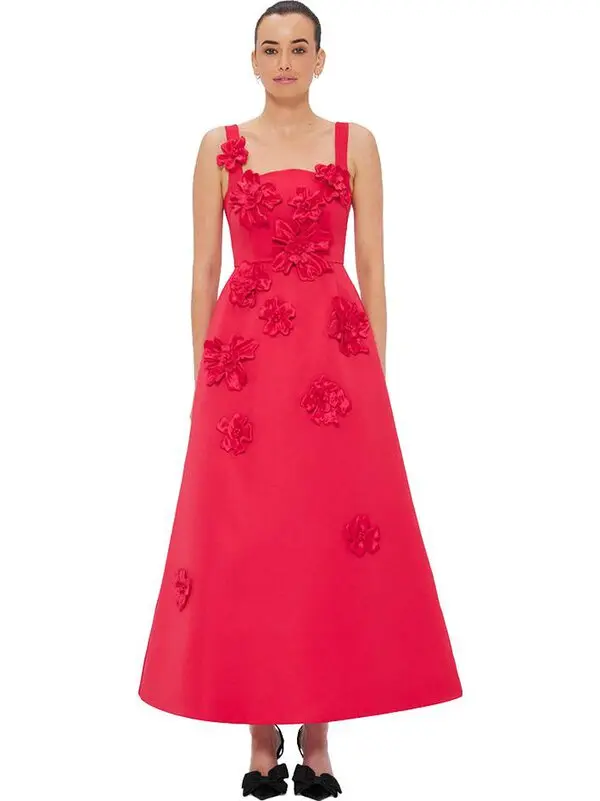 LEO LIN Rianne Floral Appliqué Maxi Dress - Rosa
