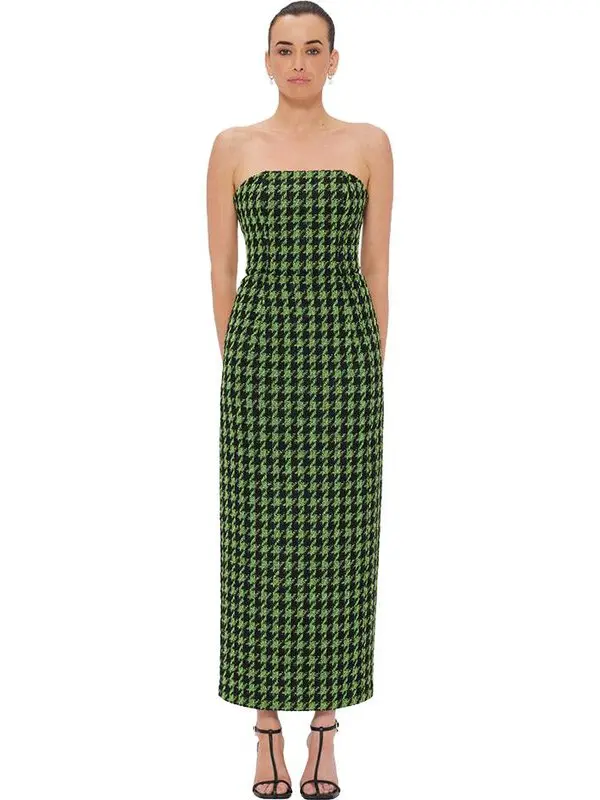 LEO LIN Rayna Tweed Bustier Maxi Dress - Houndstooth