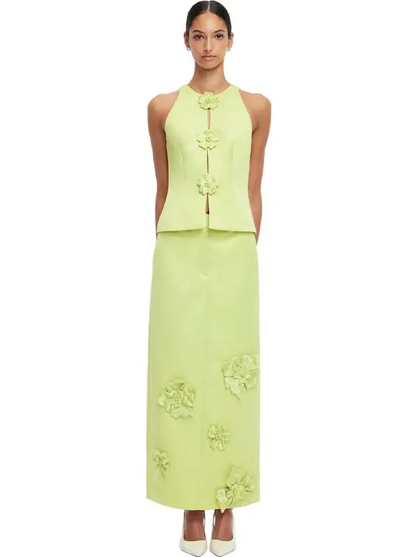 LEO LIN Olivia Petal Maxi Skirt - Chartreuse