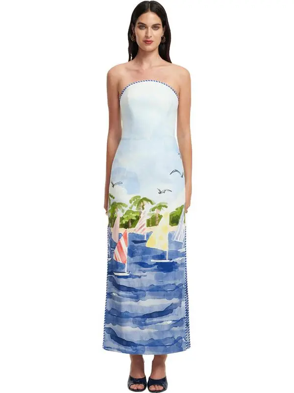 LEO LIN Ava Bustier Maxi Dress - Nautical Print