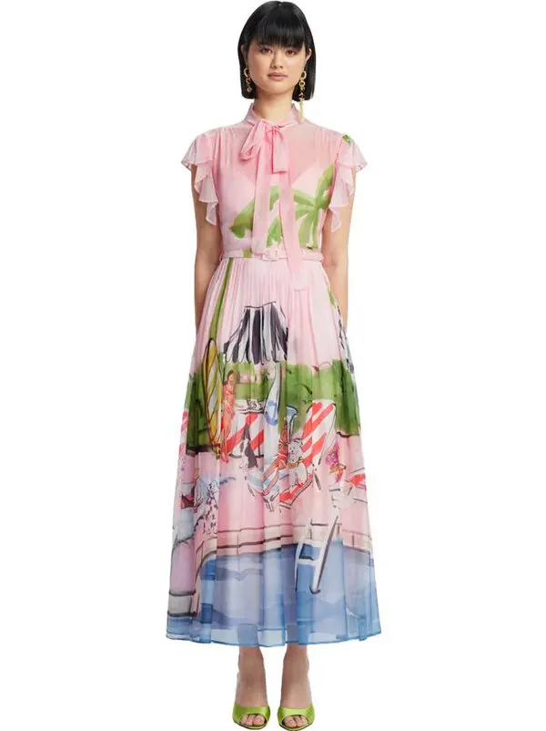 LEO LIN Grace Flutter Sleeve Midi Dress - Riviera Print
