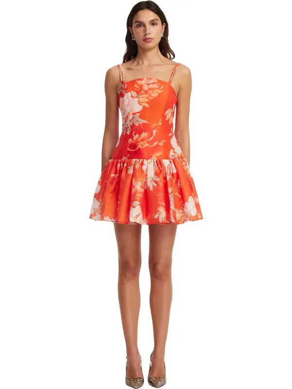 LEO LIN Lorena Ruffled Mini Dress - Saffron Peony Print